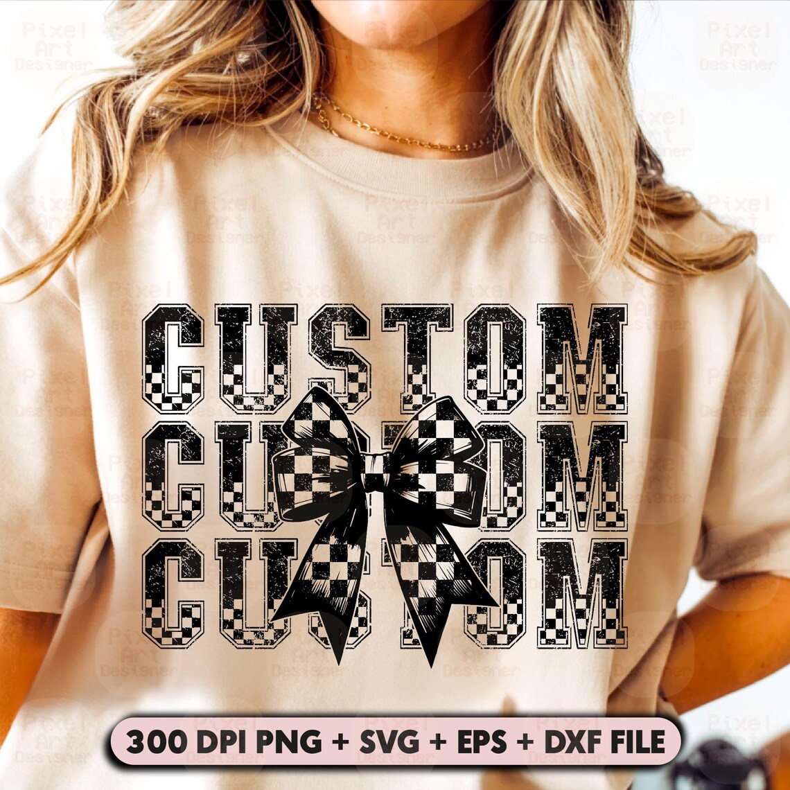 Personalized Checkered Svg Png, Custom Bow Svg, Editable Checkered Bow ...