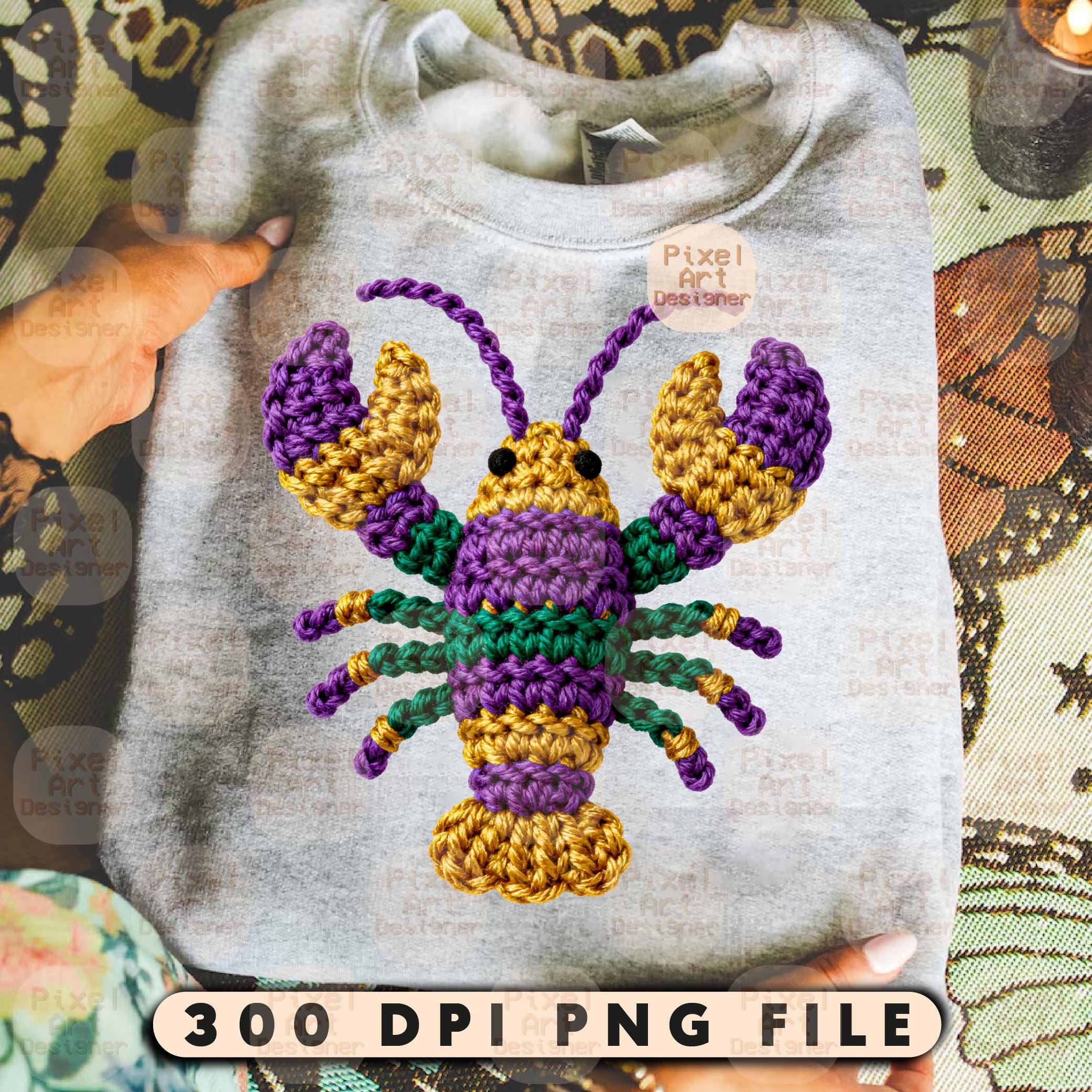 Crochet Crawfish PNG, Mardi Gras Yarn Art Design, Purple Green Gold ...