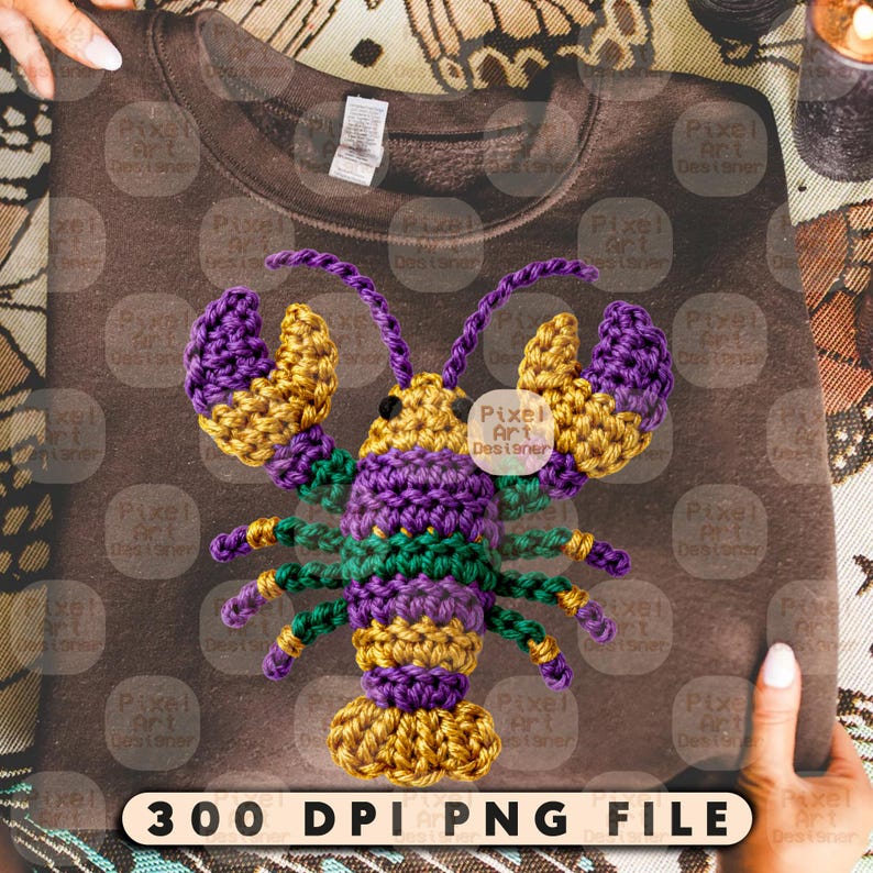 Crochet Crawfish PNG, Mardi Gras Yarn Art Design, Purple Green Gold ...