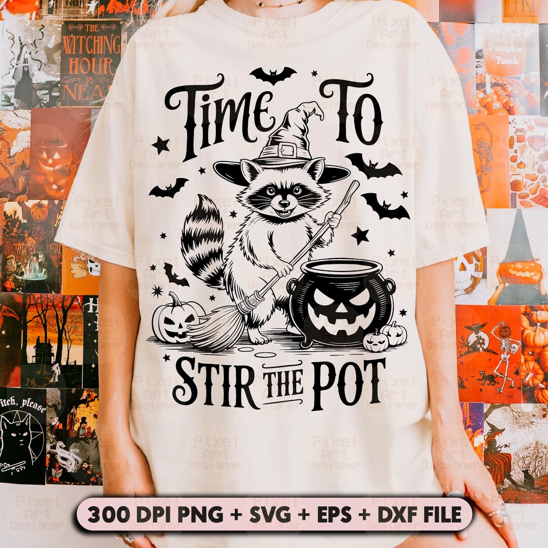 Time to Stir the Pot SVG PNG, Halloween Raccoon Witch Cauldron Design ...
