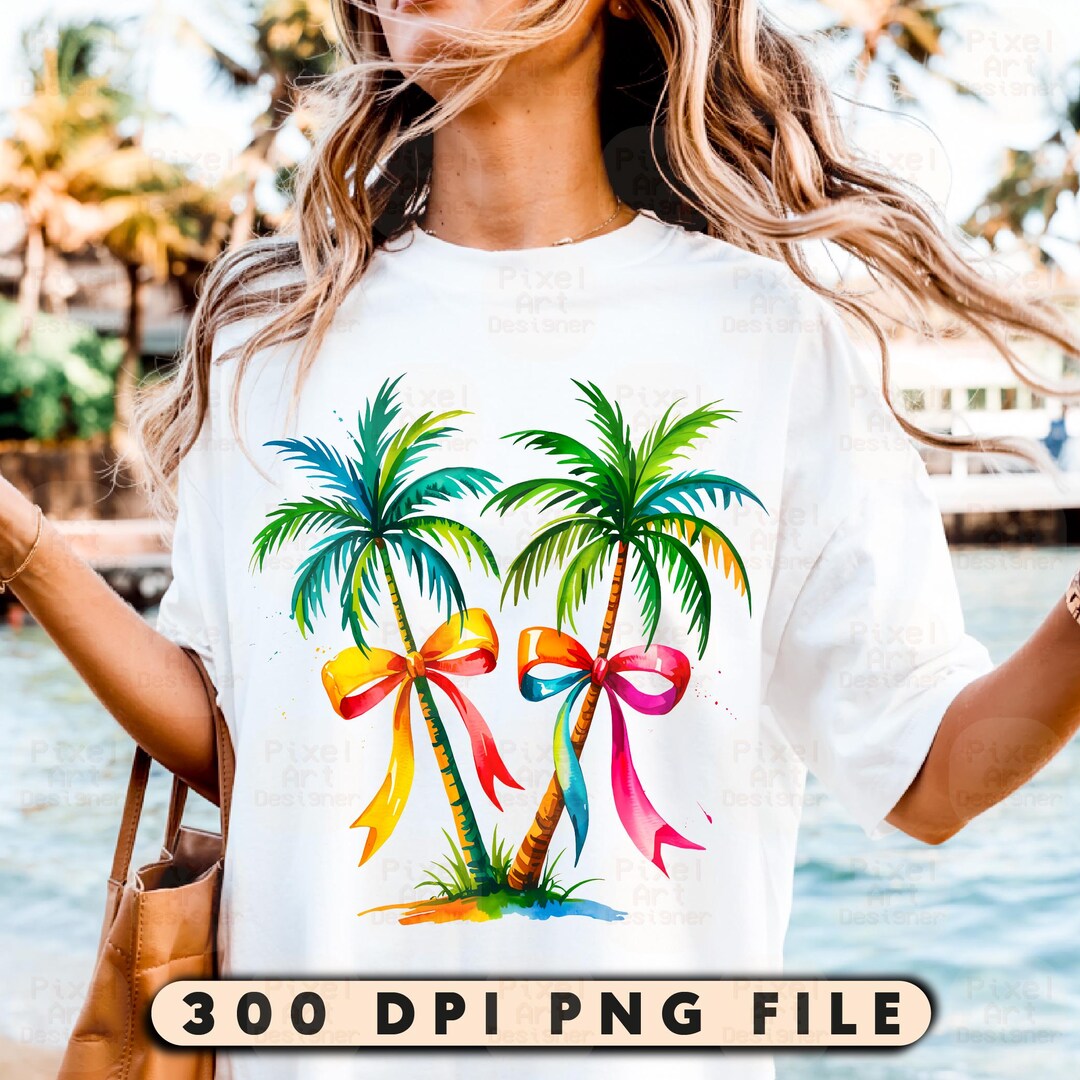 Tropical Bow Palm Tree PNG, Colorful Summer Beach Clipart, Cute ...