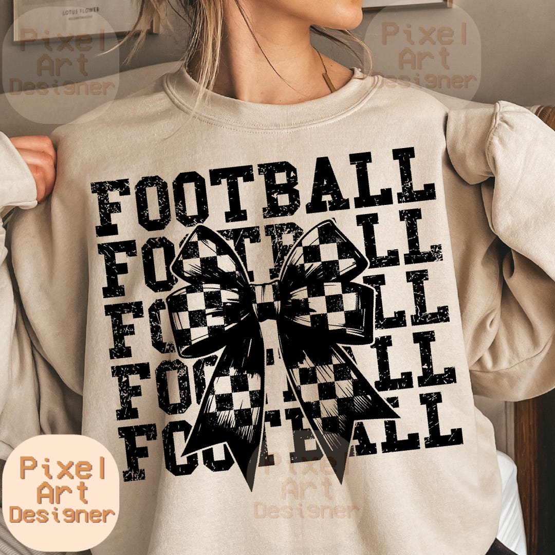 Grunge Football Checkered Bow Design Svg Png, Football Svg, Football ...