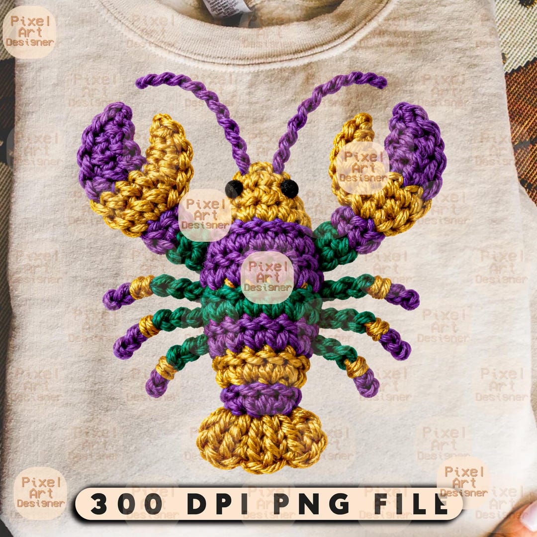 Crochet Crawfish PNG, Mardi Gras Yarn Art Design, Purple Green Gold ...