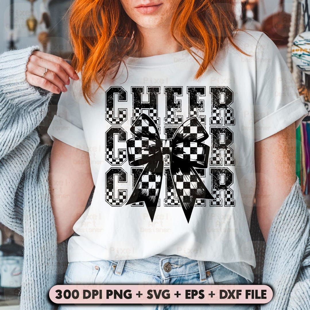 Checkered Cheer Bow PNG SVG, Cheerleading Team Spirit Shirt, Varsity ...