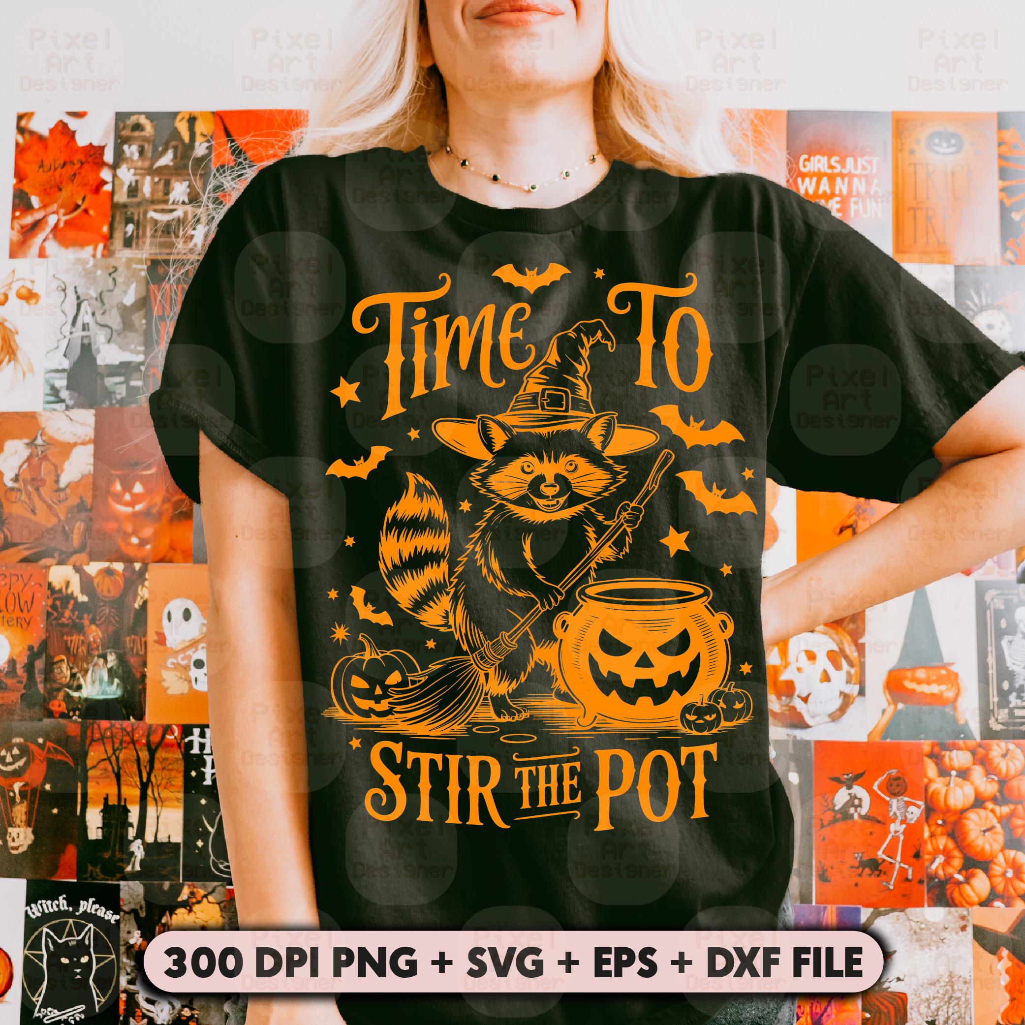 Time to Stir the Pot SVG PNG, Halloween Raccoon Witch Cauldron Design ...