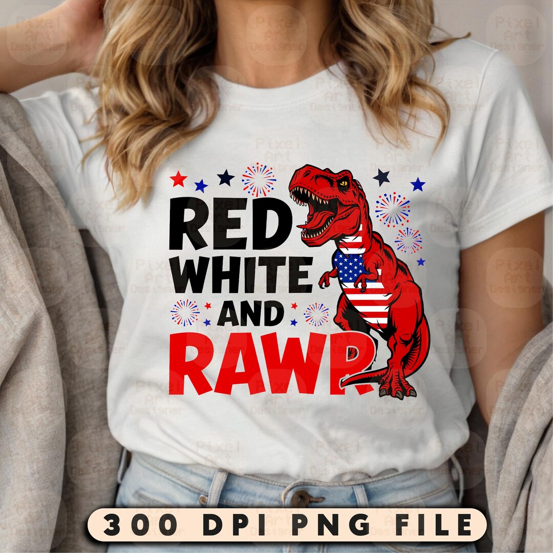 Patriotic Dinosaur PNG, T-rex Rawr Png, Red White Blue T-rex ...