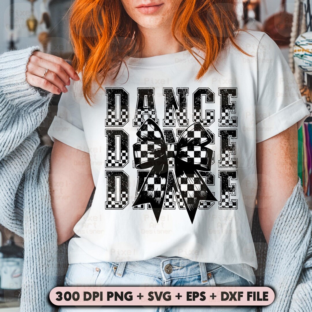 Dance Bow SVG PNG, Checkered Cheerleader Shirt Design, Varsity Letter ...