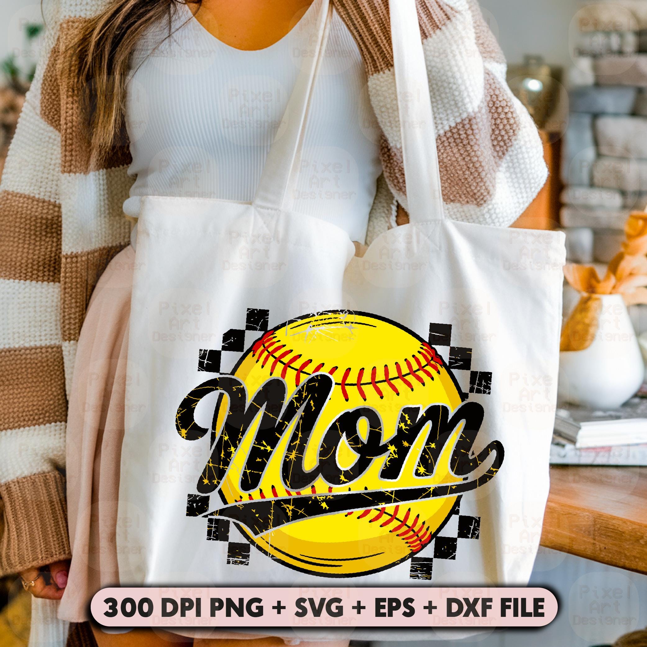 Checkerboard Softball Mom Png Svg, Grunge Softball Mom, Sports Mama ...