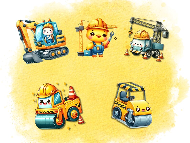 30 Watercolor Construction Vehicles Clipart, Construction Clipart ...