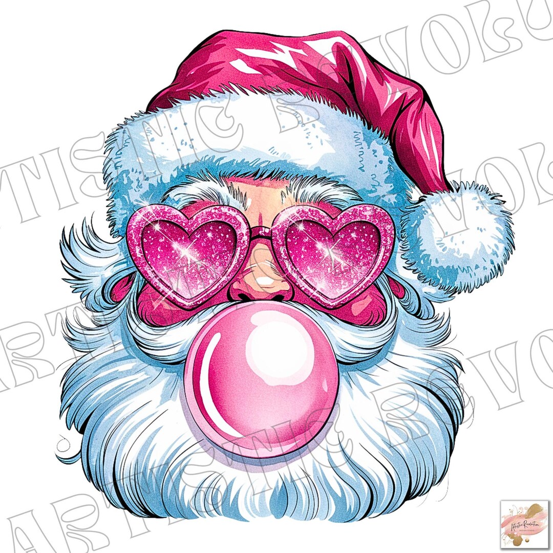 Retro Santa Christmas Blowing Bubble PNG, Vintage Merry Christmas PNG ...