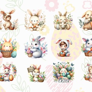 68 Watercolor Easter Bunny Clipart Bundle, Easter Bunny Png, Easter ...