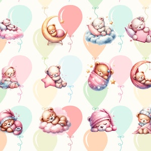 54 Watercolor Cute Teddy Bear Clipart Bundle, Sleeping Teddy Bears ...