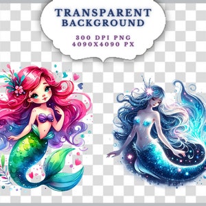 70 Watercolor Mermaids Clipart Bundle, Little Mermaid Clipart Png, Sea ...
