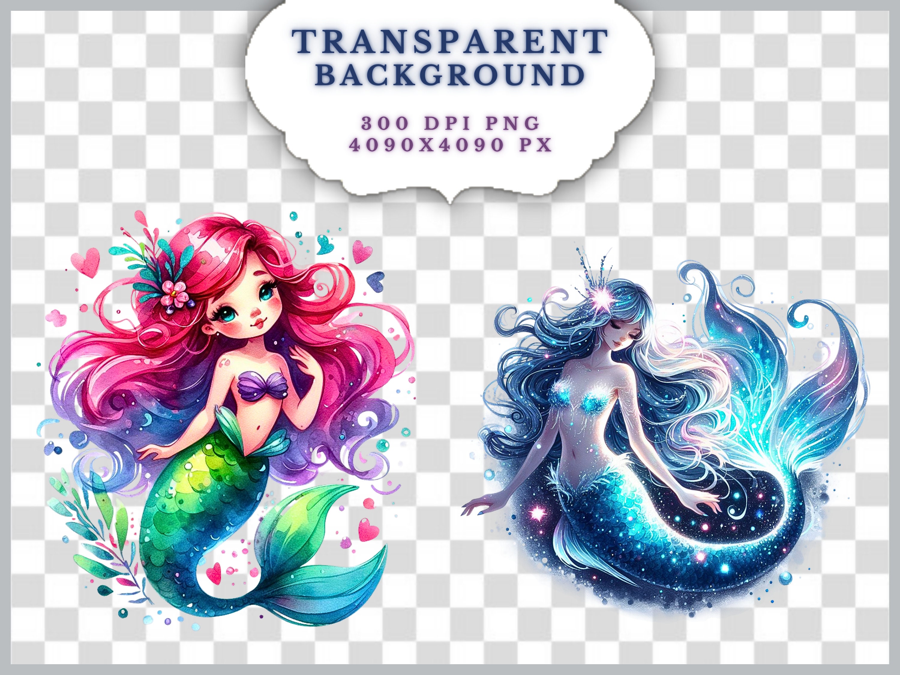 70 Watercolor Mermaids Clipart Bundle, Little Mermaid Clipart Png, Sea ...