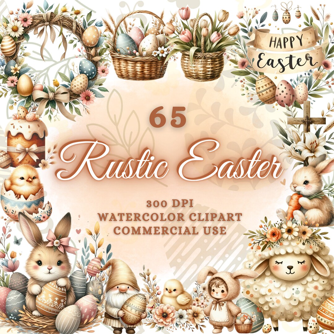 Boho Watercolor Easter Clipart Bundle, Easter Bunny, Easter Egg, Easter ...
