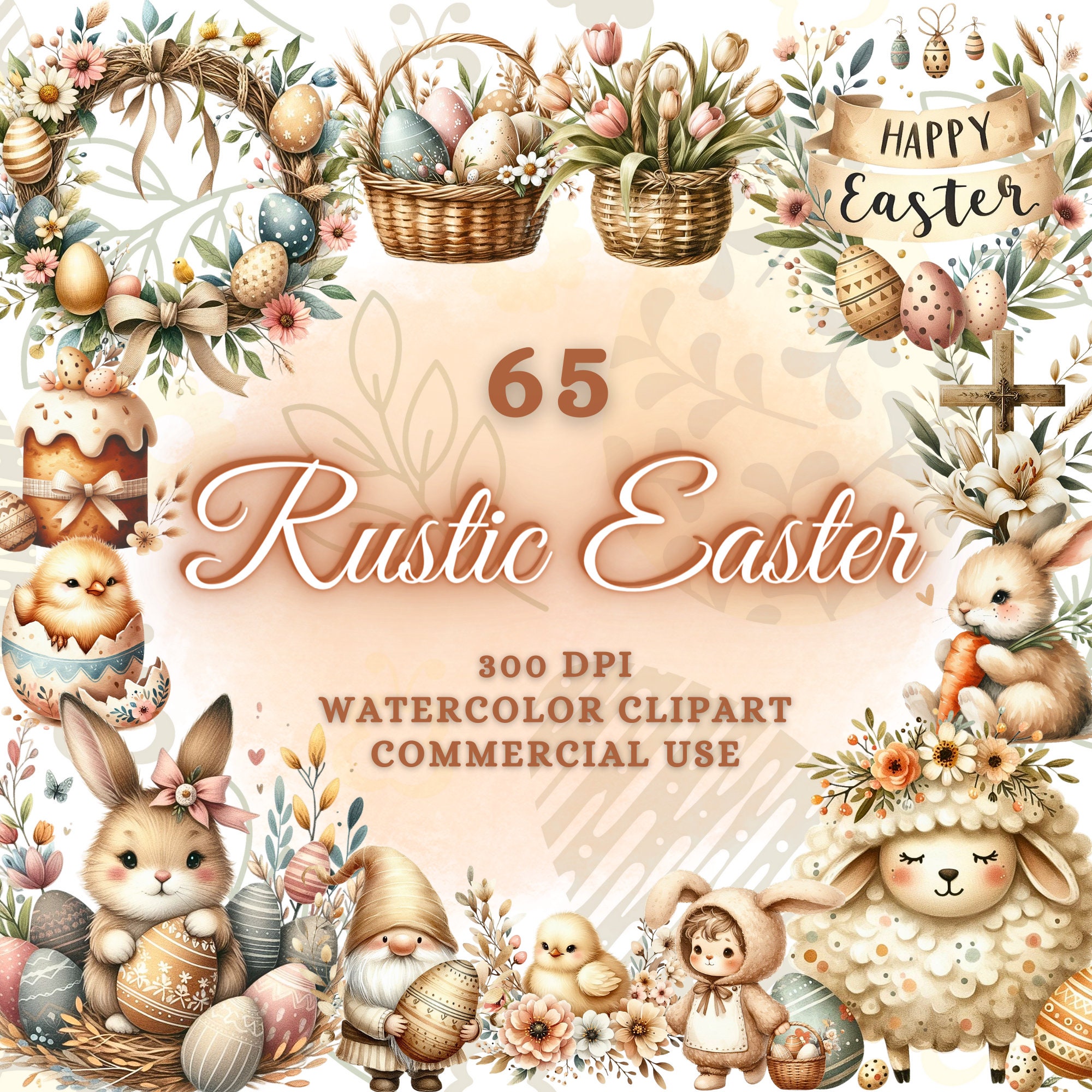 Boho Watercolor Easter Clipart Bundle, Easter Bunny, Easter Egg, Easter ...