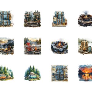 Watercolor Camping Clipart Bundle, Vacation Holiday Graphics, Mountain ...