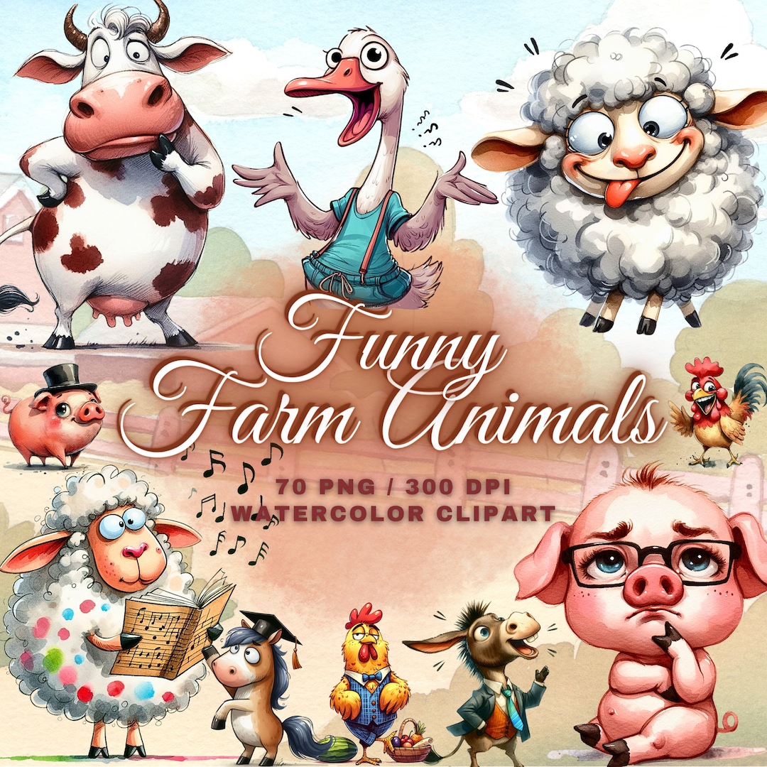 70 Cute & Funny Farm Animals Clipart Bundle, Cute Baby Farm Animals Png ...