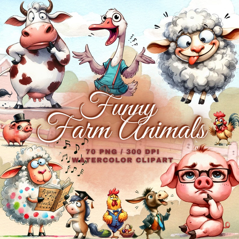 70 Cute & Funny Farm Animals Clipart Bundle, Cute Baby Farm Animals Png ...