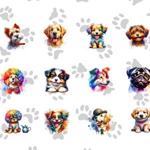 100 Funny and Cute Watercolor Dogs Clipart Bundle, Cute Dogs Png Bundle ...