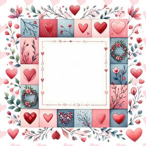 Valentines Watercolor Heart Border Clipart Heart Floral Frame PNG ...