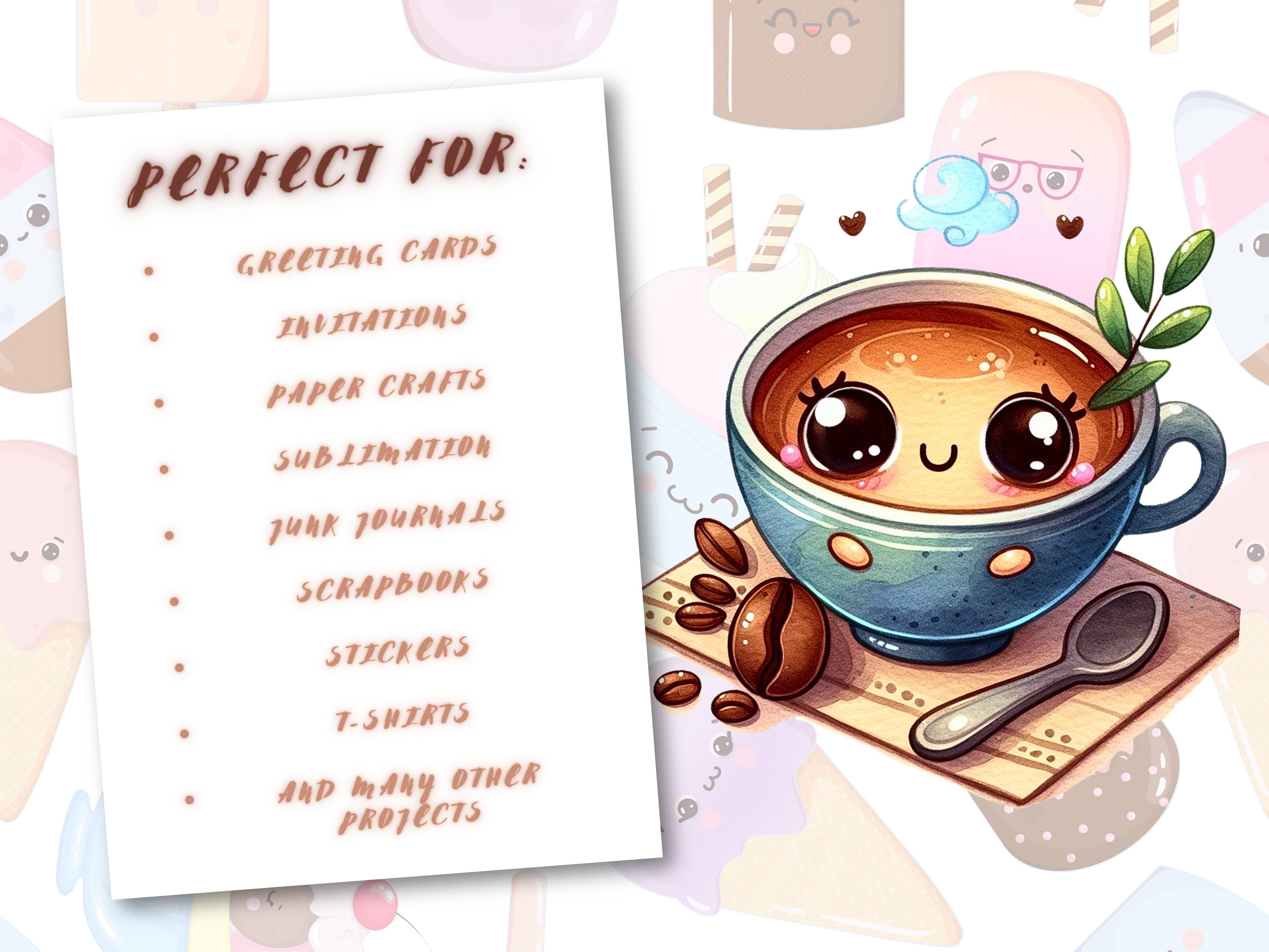 120 Cute Kawaii Food Clipart Bundle, Watercolor Food Clipart, Food Png ...