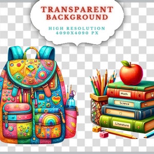 Back to School PNG Bundle, Watercolor Back to School Clipart Bundle ...