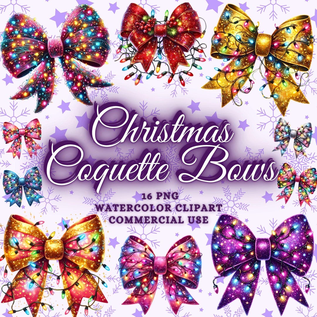 Christmas Light Coquette Bow PNG Bundle, Christmas Lights Png ...