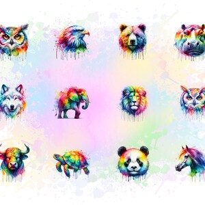 54 Watercolor Rainbow Animals Clipart Bundle, Colorful Animals Clipart ...