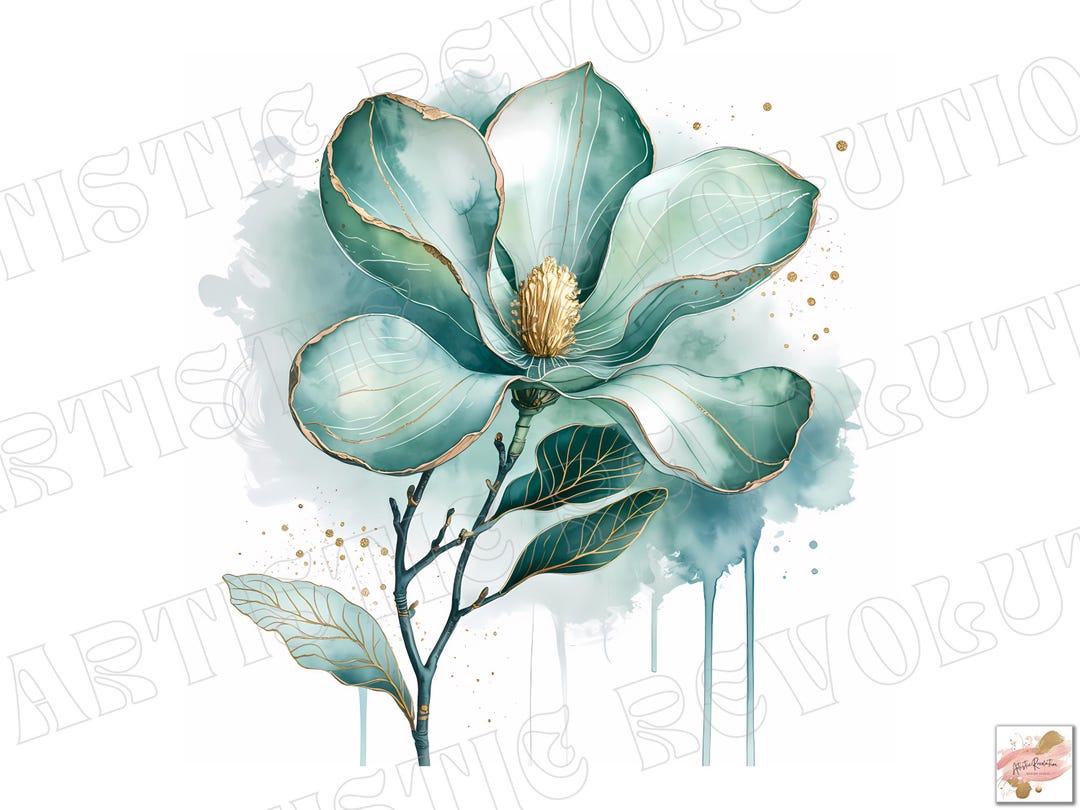 22 Abstract Watercolor Floral Clipart Bundle, Gold Blue Green Pink ...