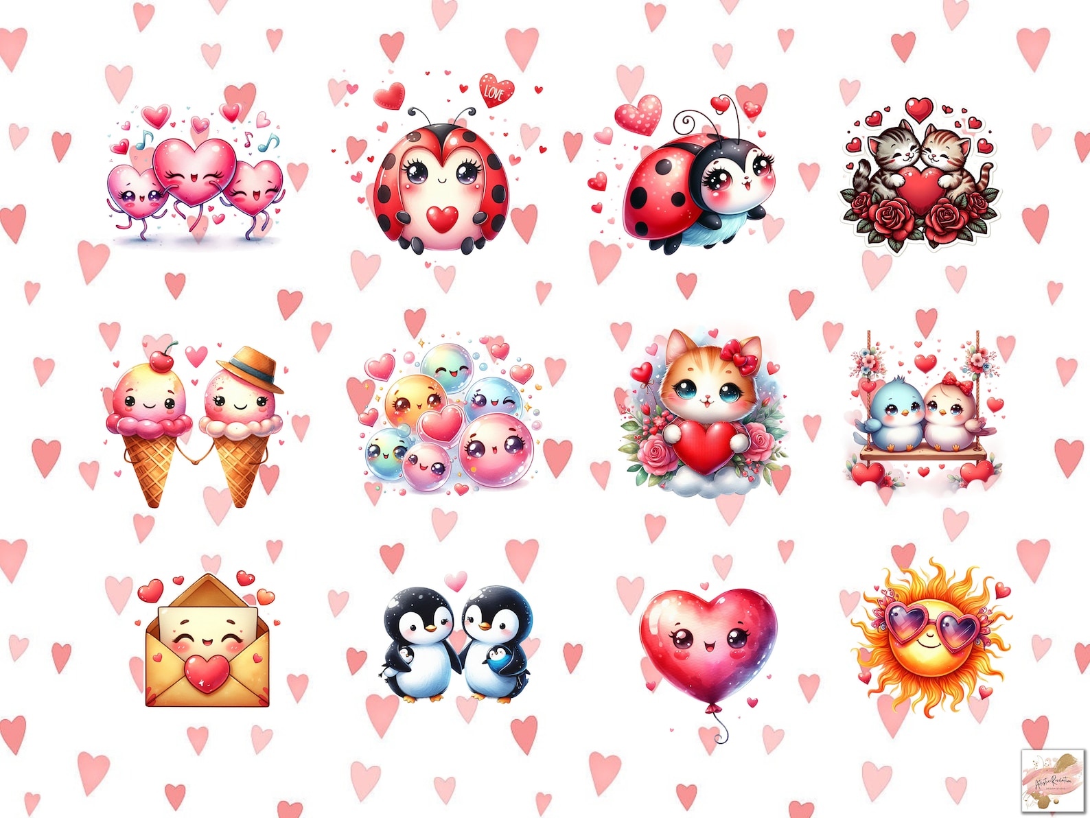 50 Cute Kawaii Valentine Clipart Bundle, Cute Valentine Png Bundle ...