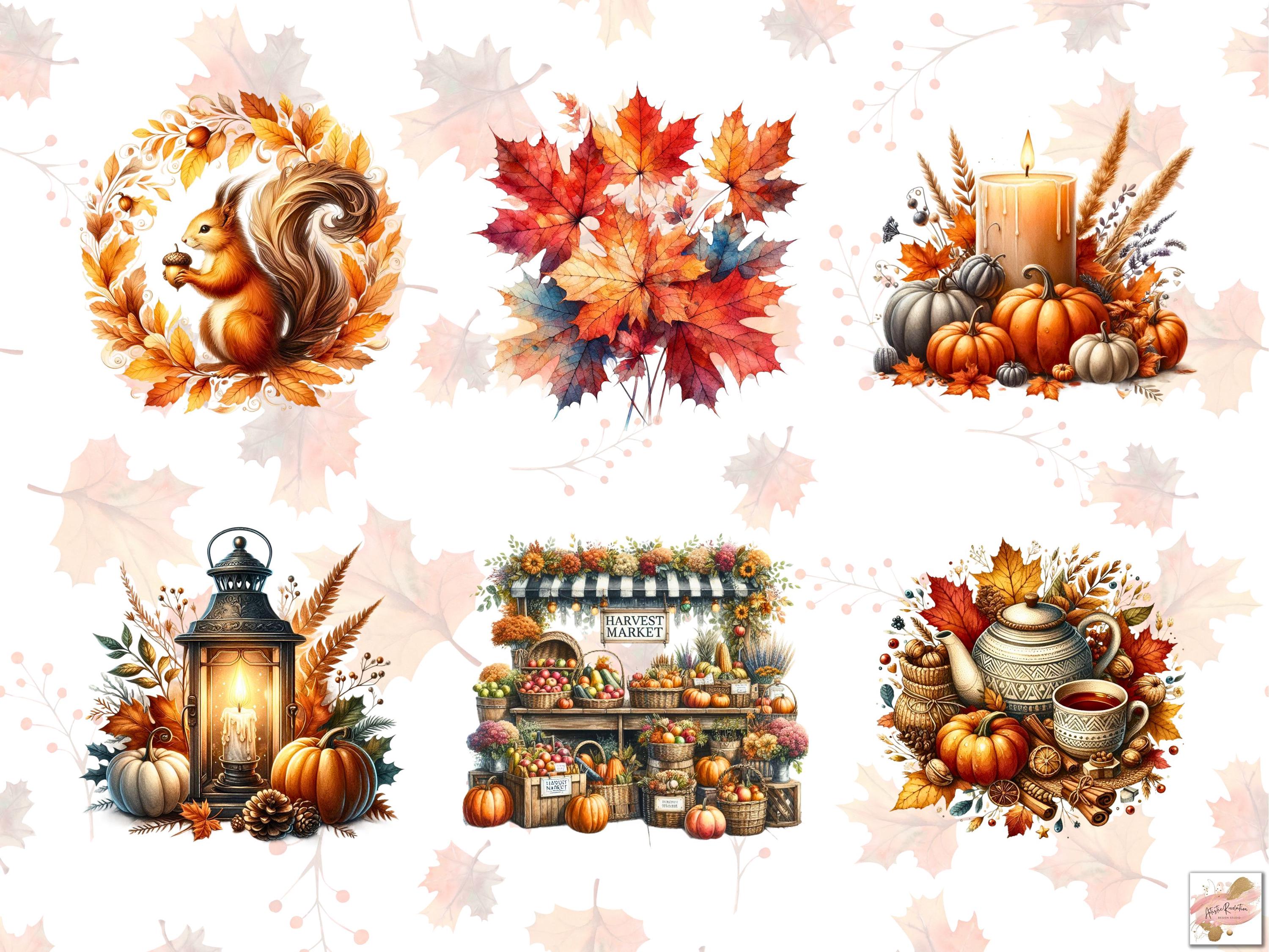 Watercolor Fall Clipart Bundle, Cozy Fall Png Bundle, Fall Sublimation ...