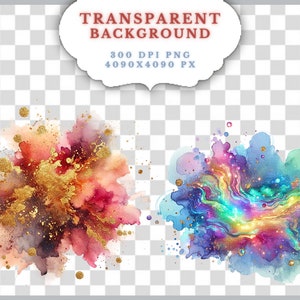 Shimmering Watercolor Splashes Clipart Bundle, Watercolor Splash Png ...