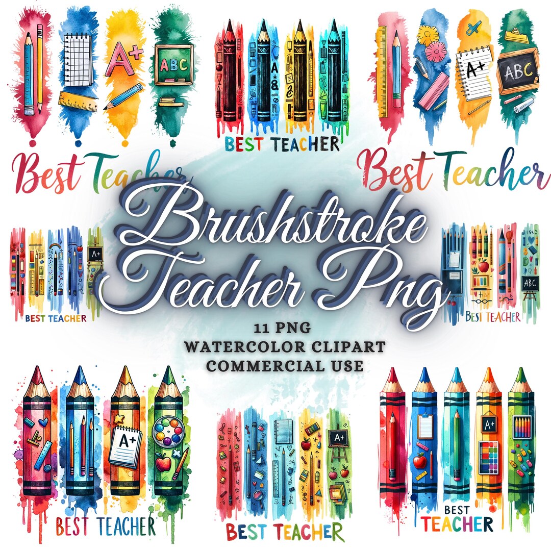 Watercolor Brushstroke Teacher Png Bundle, Best Teacher Png, Best ...