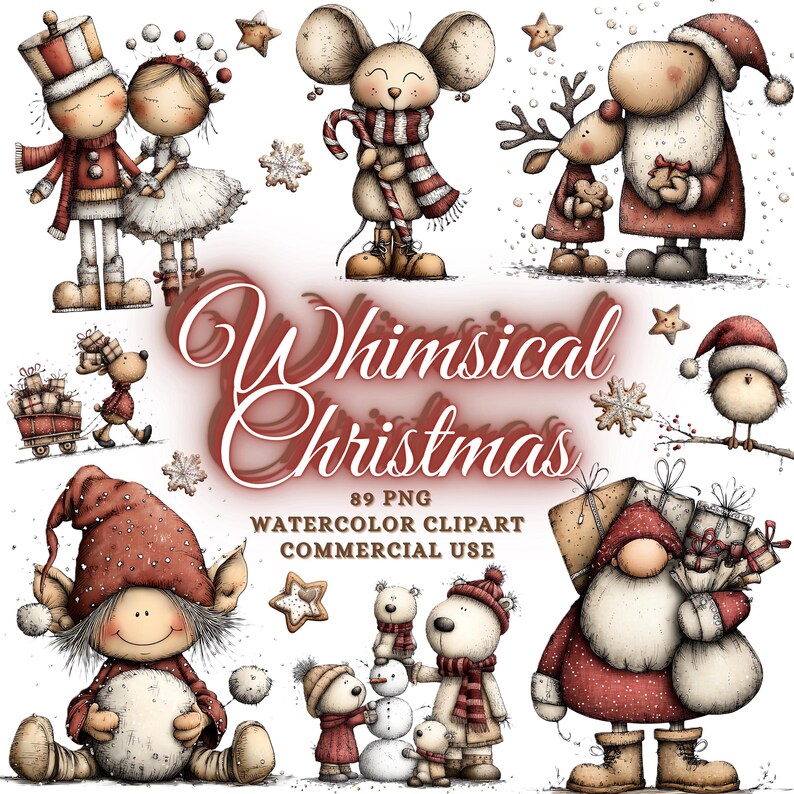 89 Whimsical Christmas Clipart Bundle, Funny Quirky Christmas Png ...