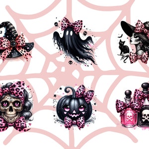 Watercolor Pink Halloween Clipart Bundle Pink Coquette Halloween ...