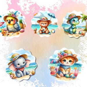 Watercolor Summer Beach Cute Animals Clipart Bundle, Summer Clipart ...