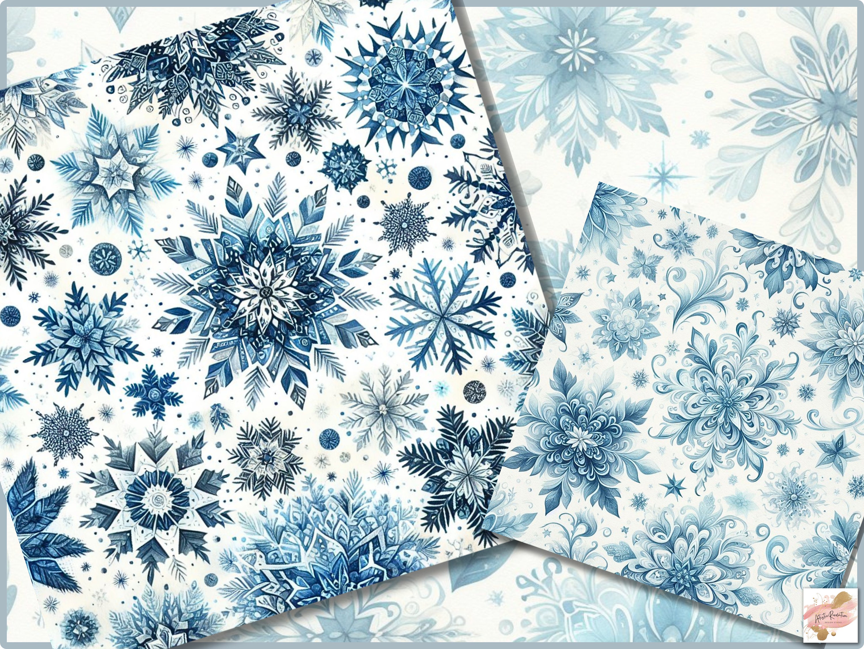 51 Winter Snowflakes Digital Papers Watercolor Snowflake Backgrounds ...