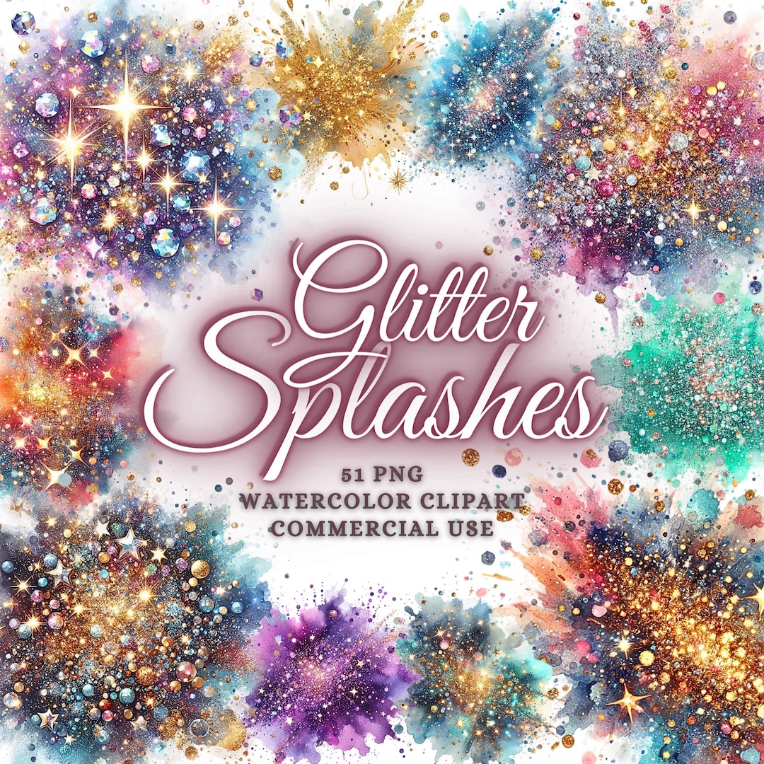 51 Glitter Watercolor Splashes Clipart Bundle, Watercolor Splash Png ...