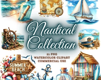 Watercolor Summer Images Clipart, 4 PNG and JPG Beach Clipart, Travel ...