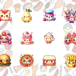 120 Cute Kawaii Food Clipart Bundle, Watercolor Food Clipart, Food Png ...