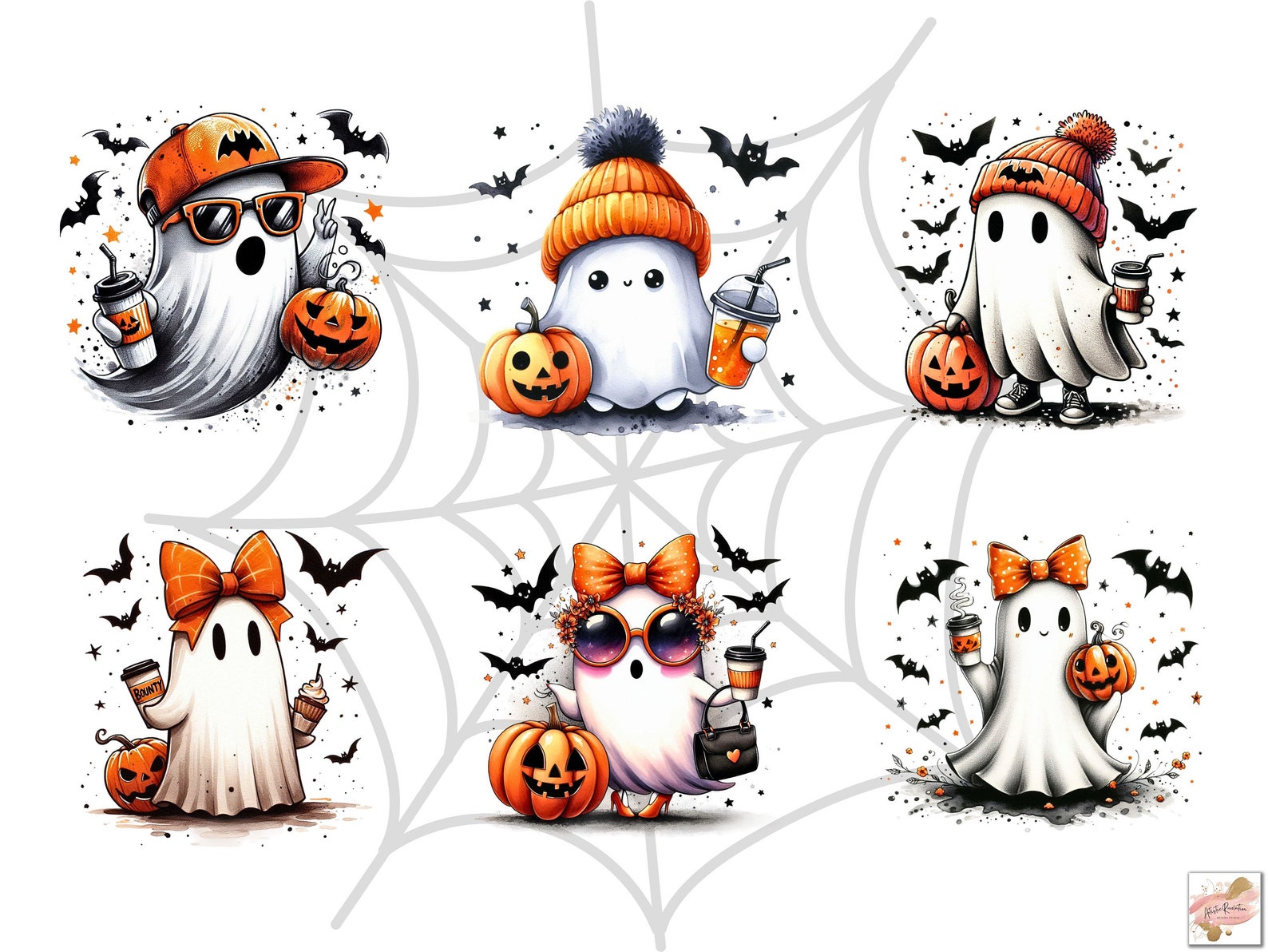 Watercolor Halloween Ghost Clipart Bundle Cute Ghost Png Cute Ghost ...