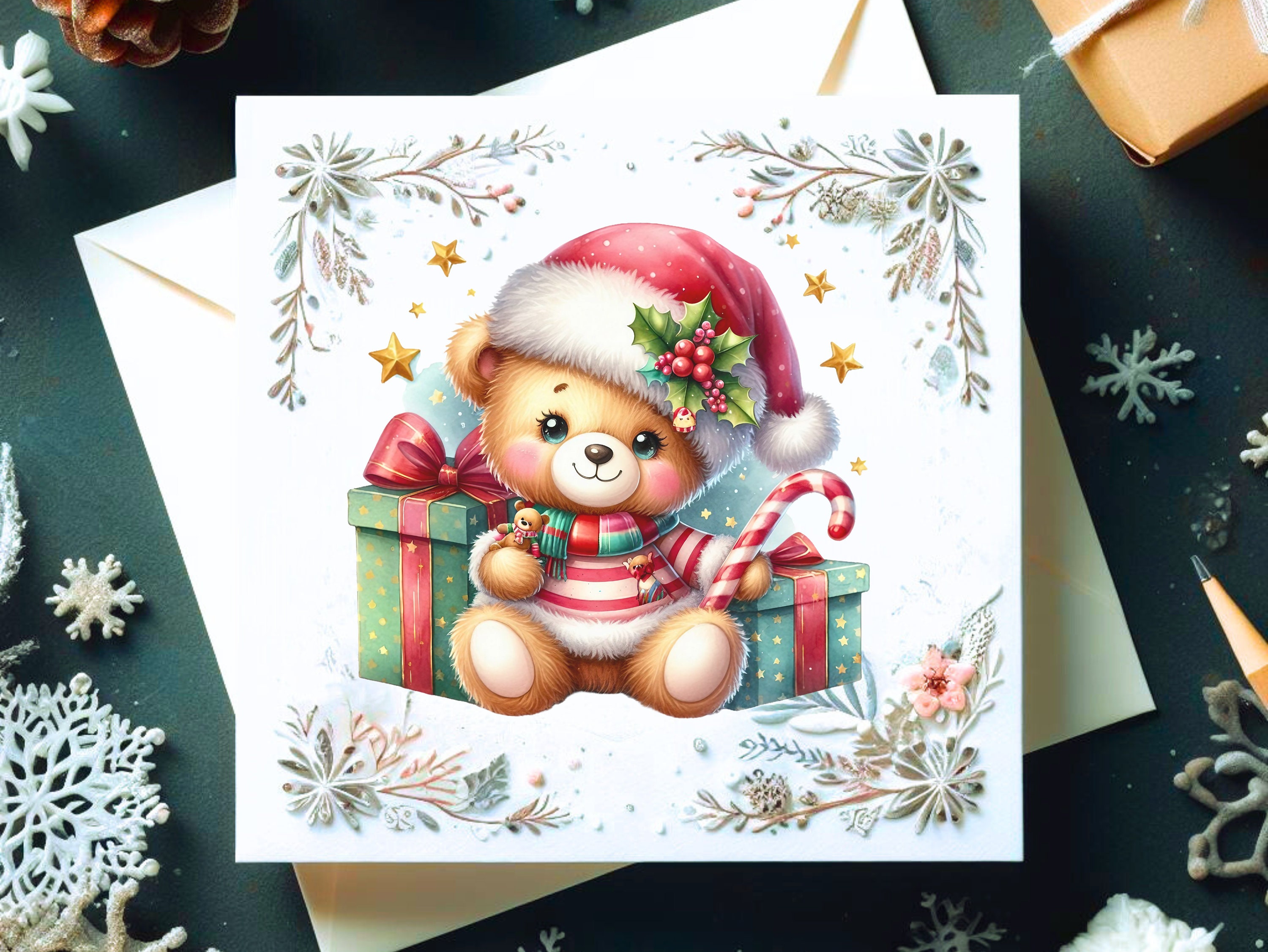 Cute Christmas Teddy Bear Clipart Bundle, Cute Teddy Bear PNG, Holiday ...