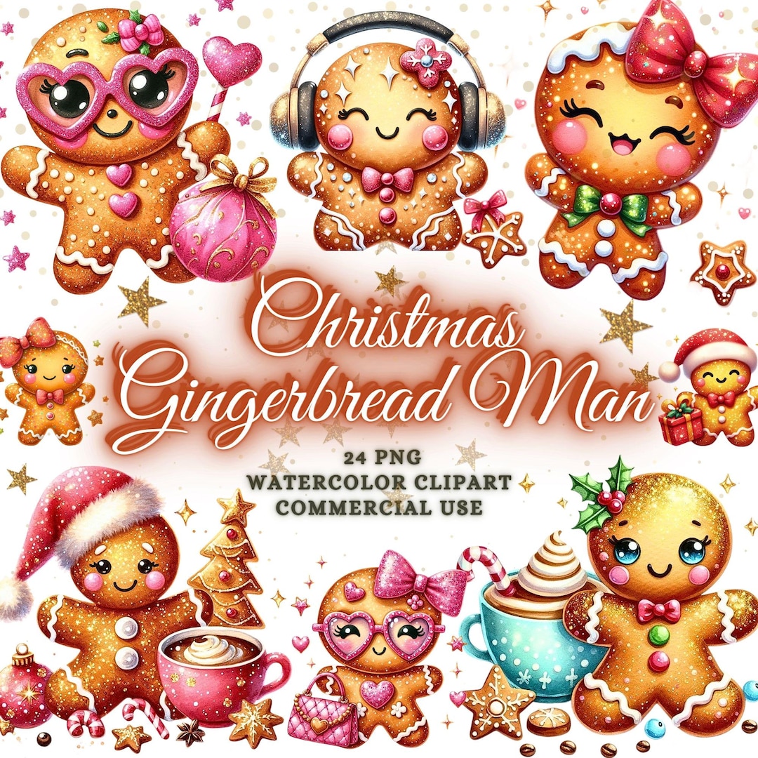 Christmas Gingerbread Man Clipart Bundle Glitter Gingerbread Png Bundle ...
