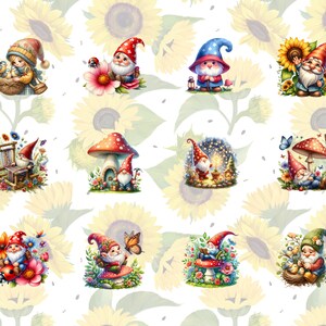 60 Cute Watercolor Garden Gnomes Clipart Bundle, Spring Garden Clipart ...