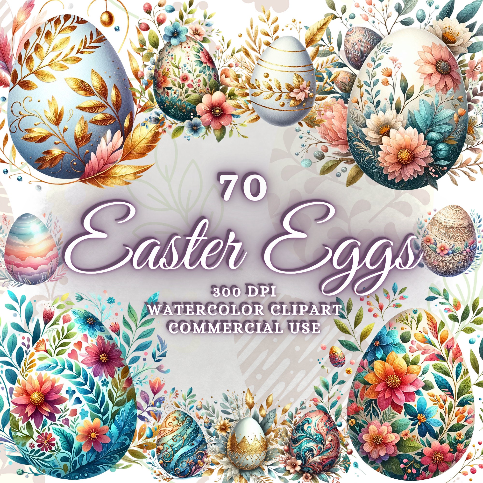 70 Watercolor Easter Egg Clipart Png, Watercolor Easter Clipart Bundle ...