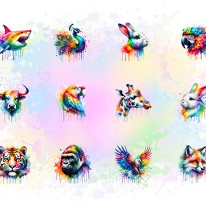 54 Watercolor Rainbow Animals Clipart Bundle, Colorful Animals Clipart ...