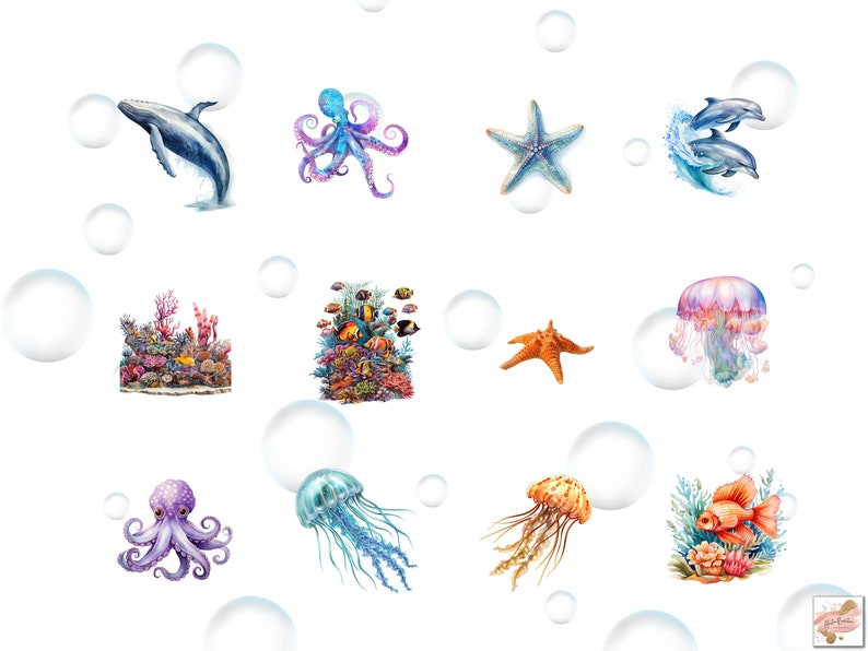 118 Watercolor Sea Animals Clipart Bundle, Watercolor Sea Creatures ...