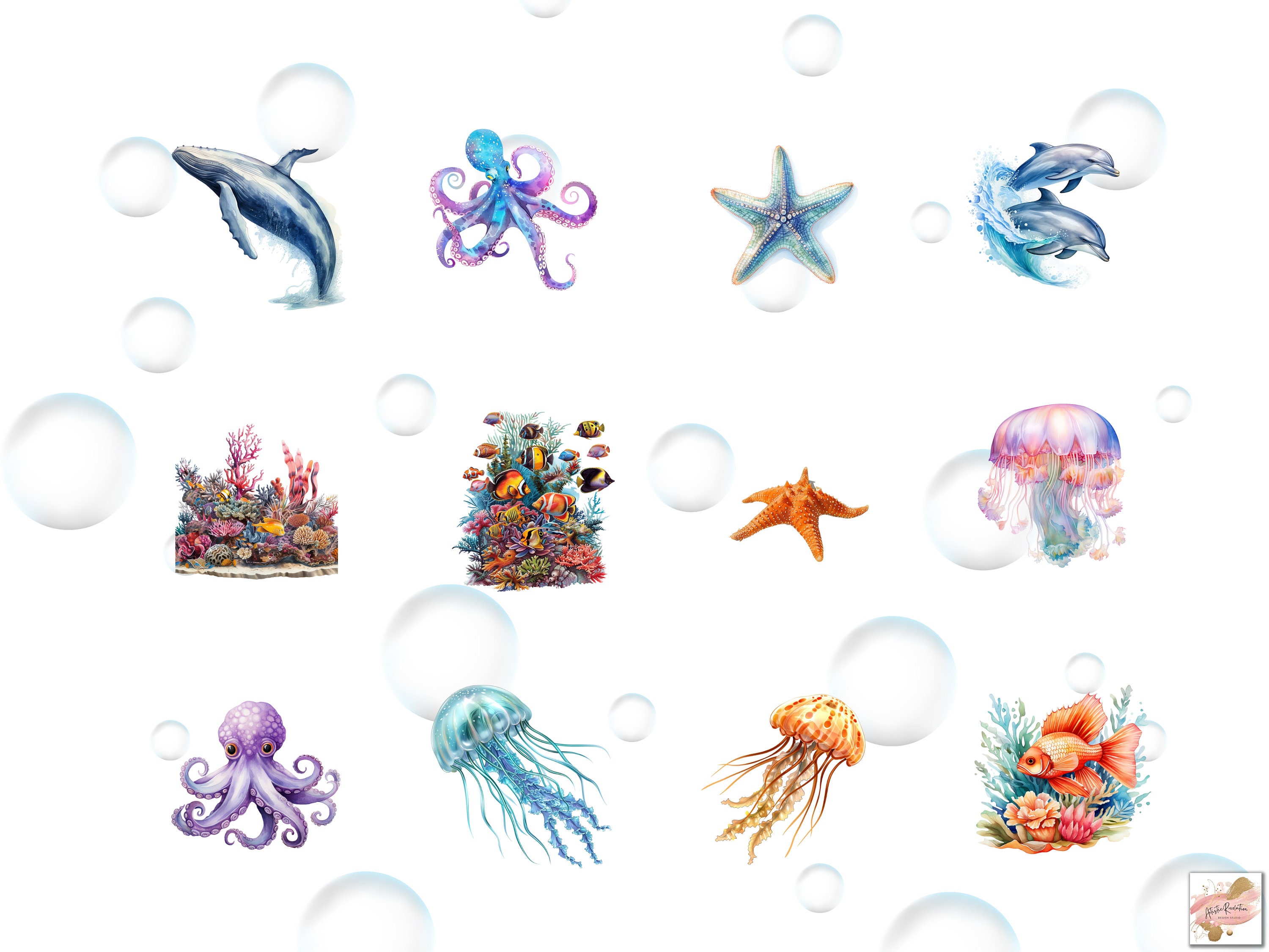 118 Watercolor Sea Animals Clipart Bundle, Watercolor Sea Creatures ...