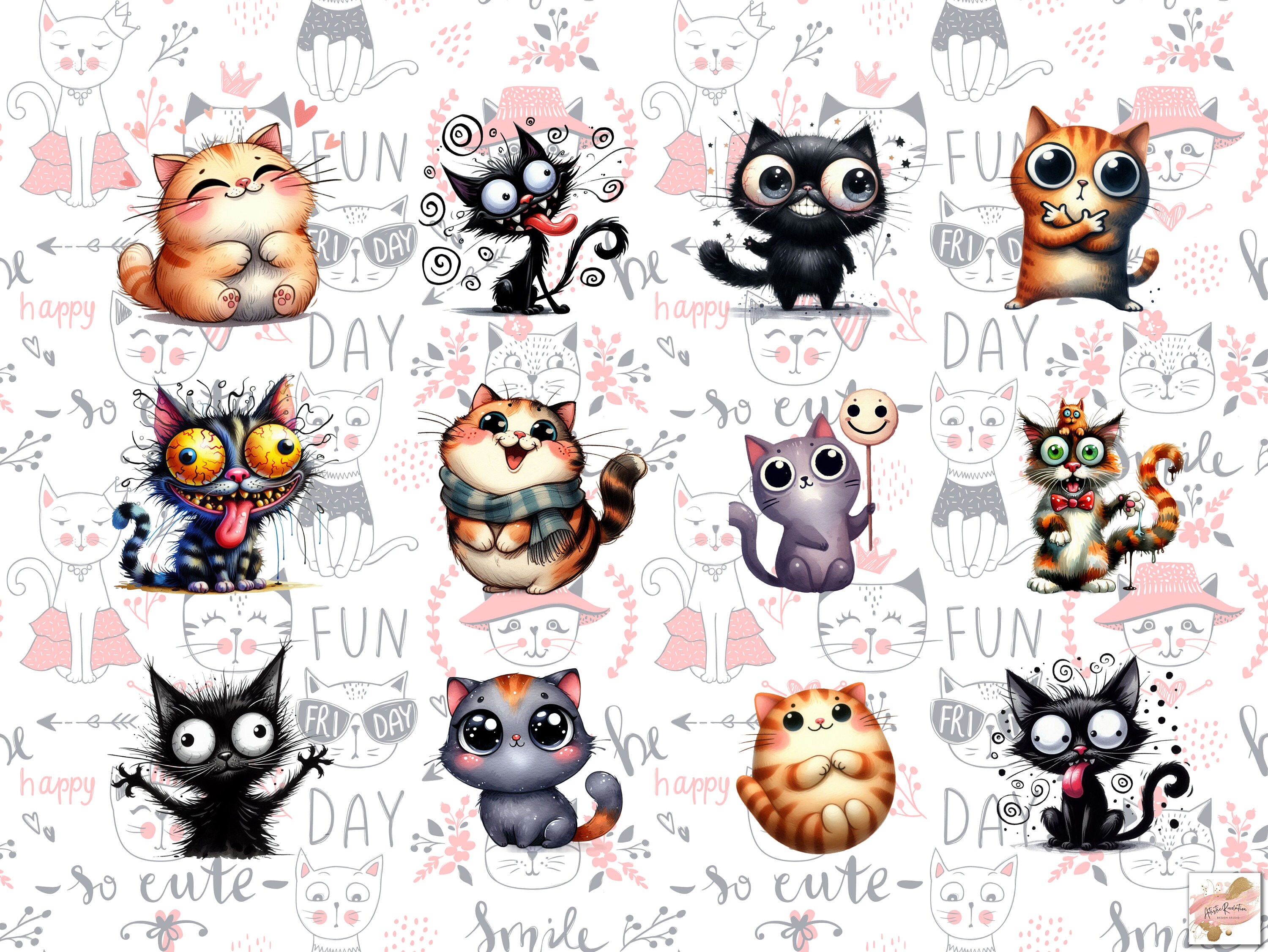 41 Cute & Funny Cat Clipart Bundle, Funny Cute Cat Png Funny Cat Prints ...